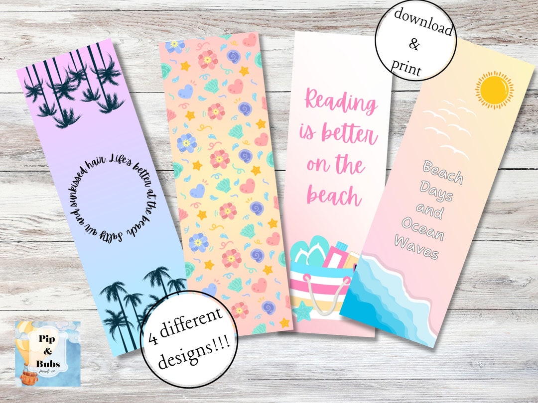 Beach Vacation Printable Bookmarks Set of 4 Party Favor Gift for Her ...