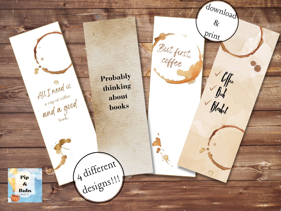 Coffee and Books Printable Bookmarks Set of 4 Coffee Lovers Gift for ...