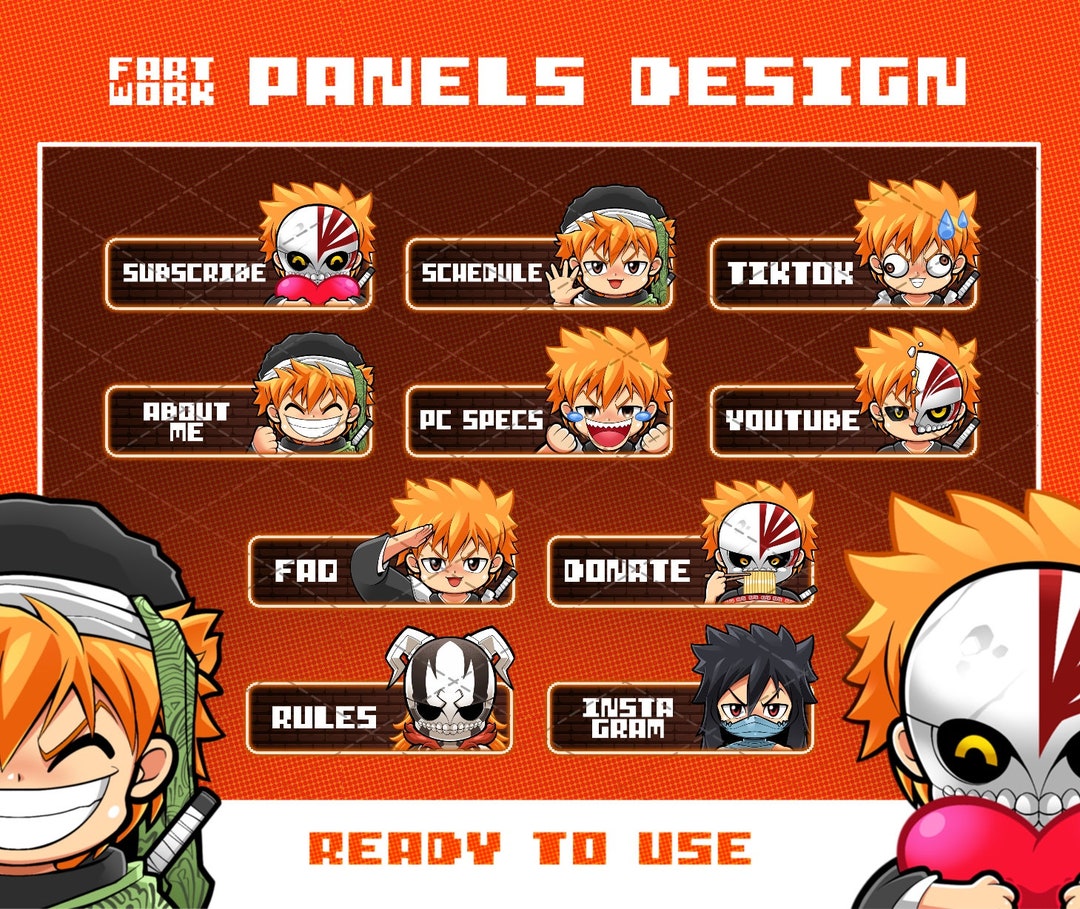 Samurai hollow shinigami chibi anime for twitch panels or kick panels ...