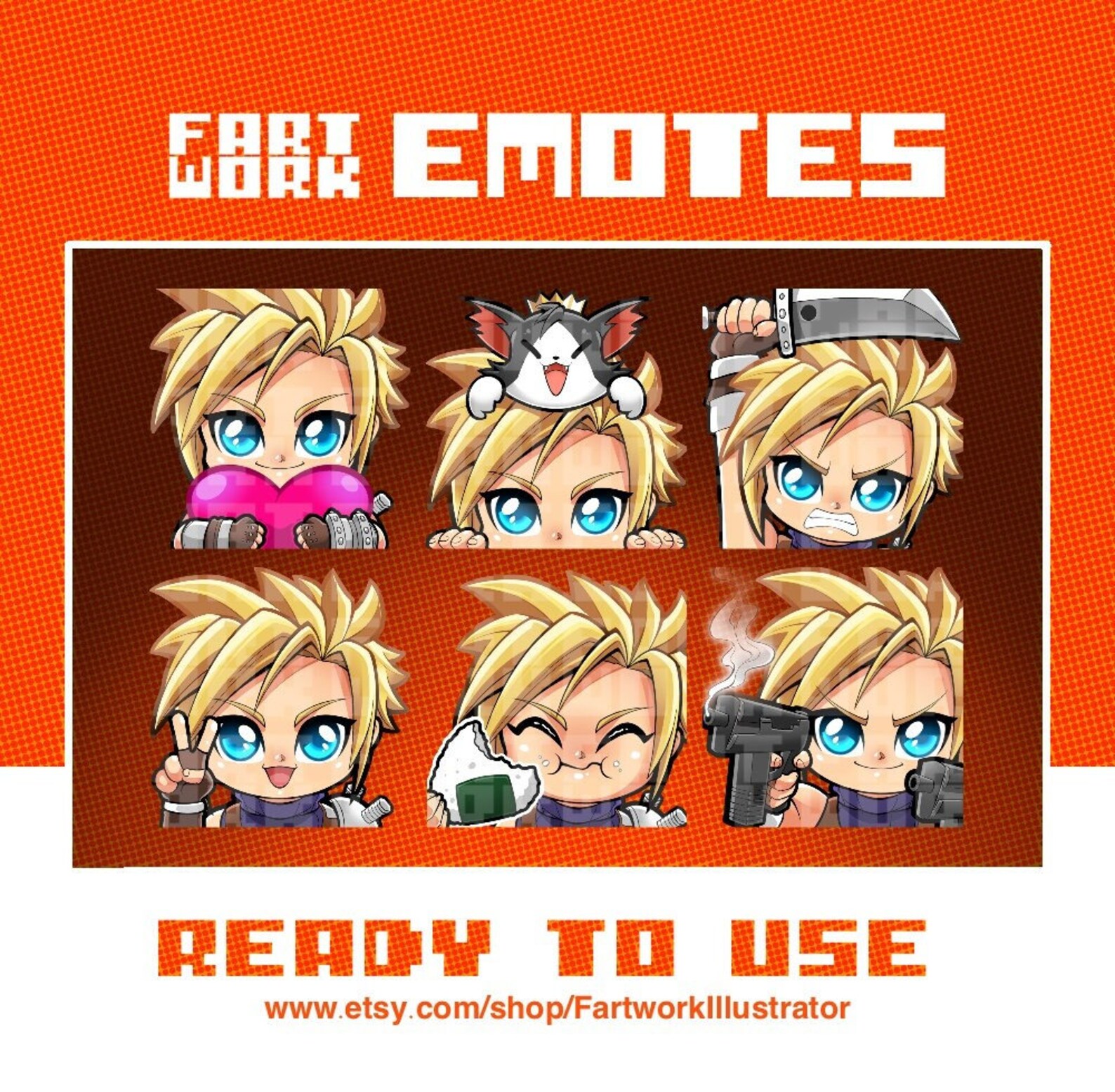 Ff7 Chibi Twitch Emotes and Kick Emotes - Etsy