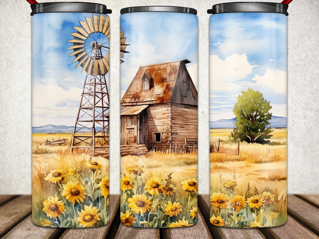 Watercolor Farm Windmill 20 Oz Skinny Tumbler Sublimation Design ...