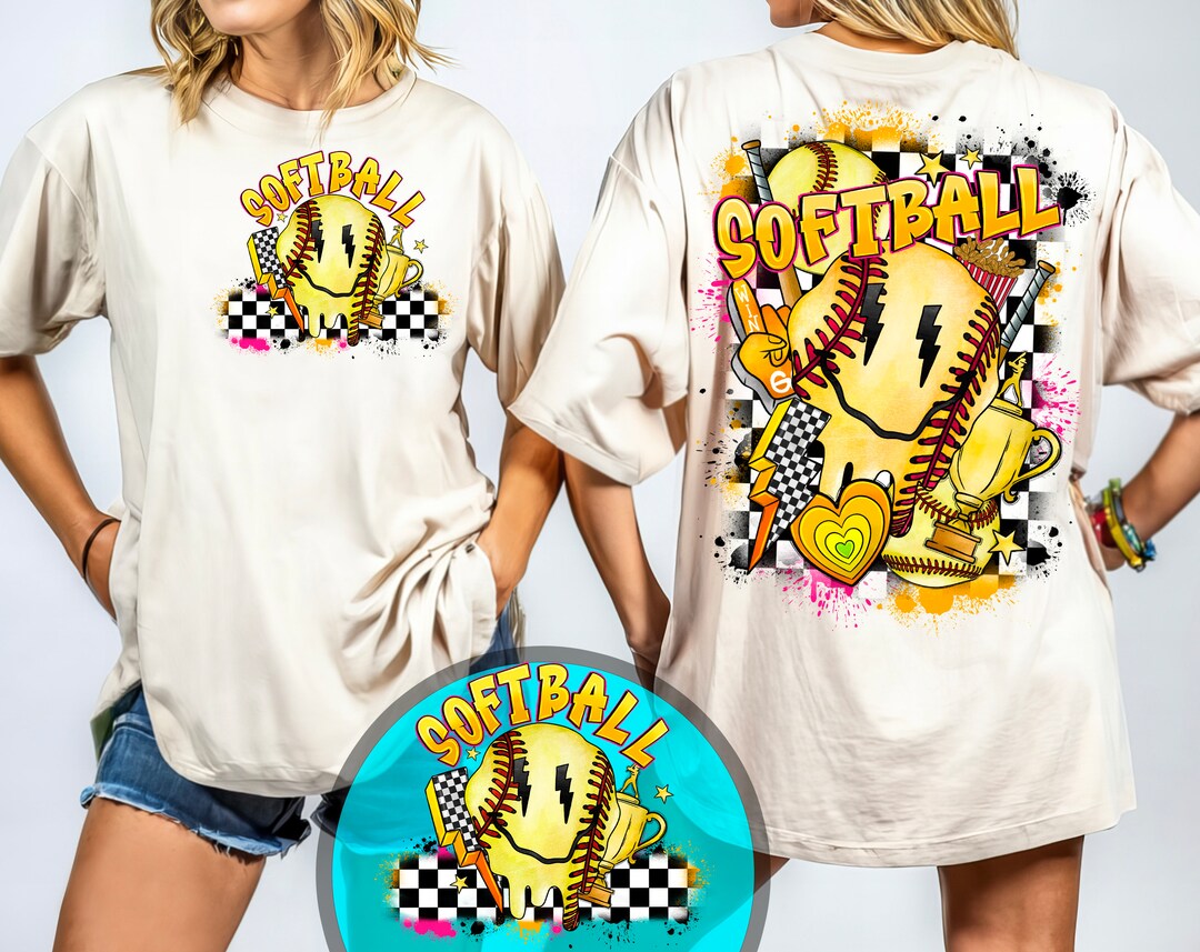 Softball Smiley Face Png, Softball and Baseball Png, Sublimation Design ...