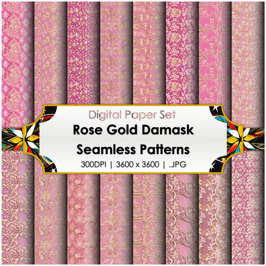 Rose Gold Damask Digital Paper Seamless Rose Gold Scrapbook - Etsy