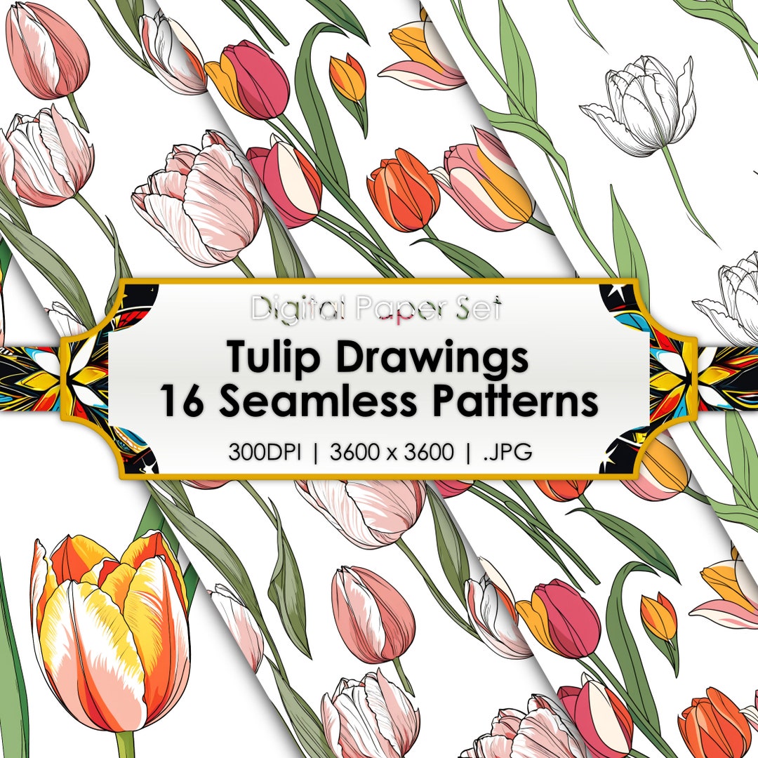 Tulip Cliparts, Tulip Seamless Patterns, Digital Paper Cottagecore ...