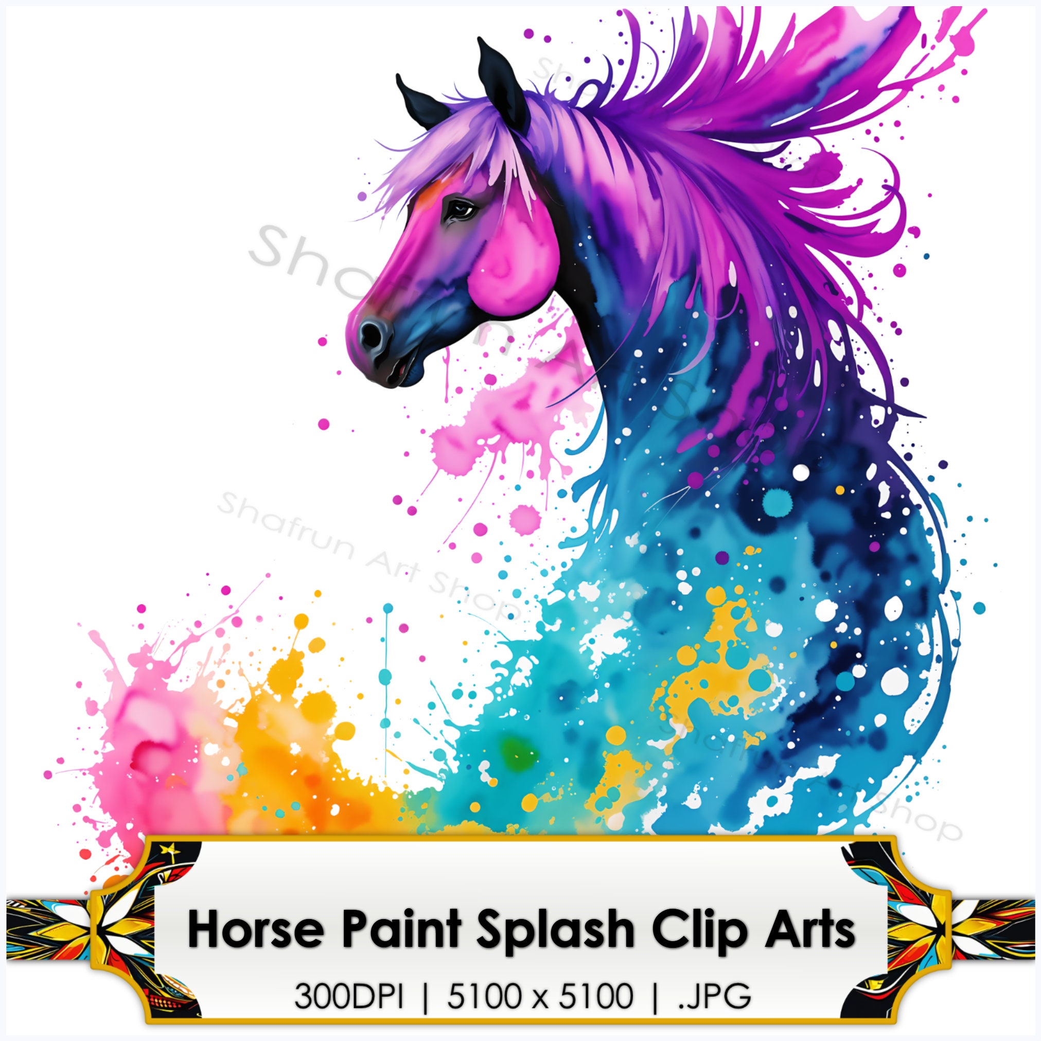 Colorful Horse Cliparts Paint Splash Horse Paintings High Quality JPG ...