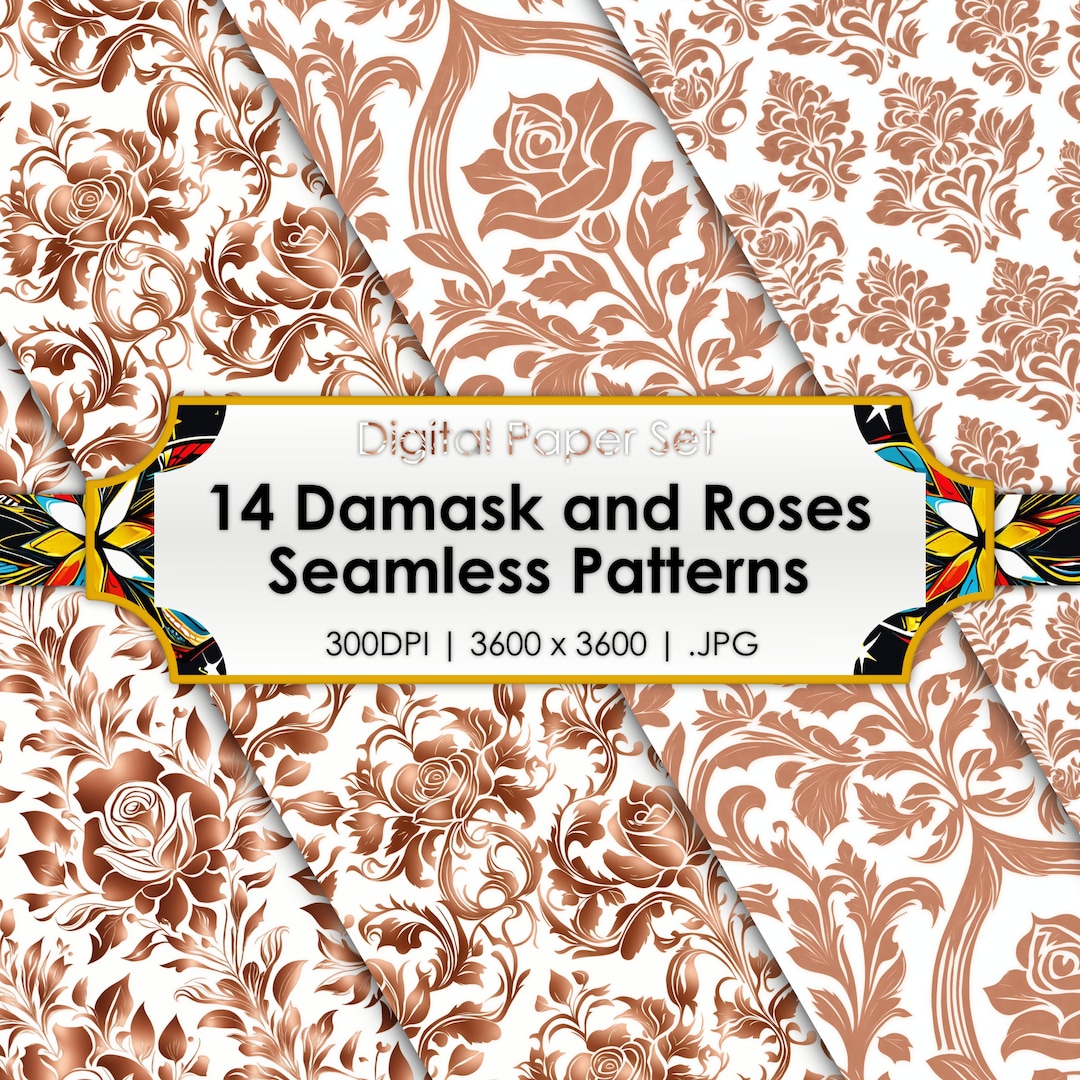 Rose Damask Digital Paper Vintage Damask Pattern White Damask Pattern ...