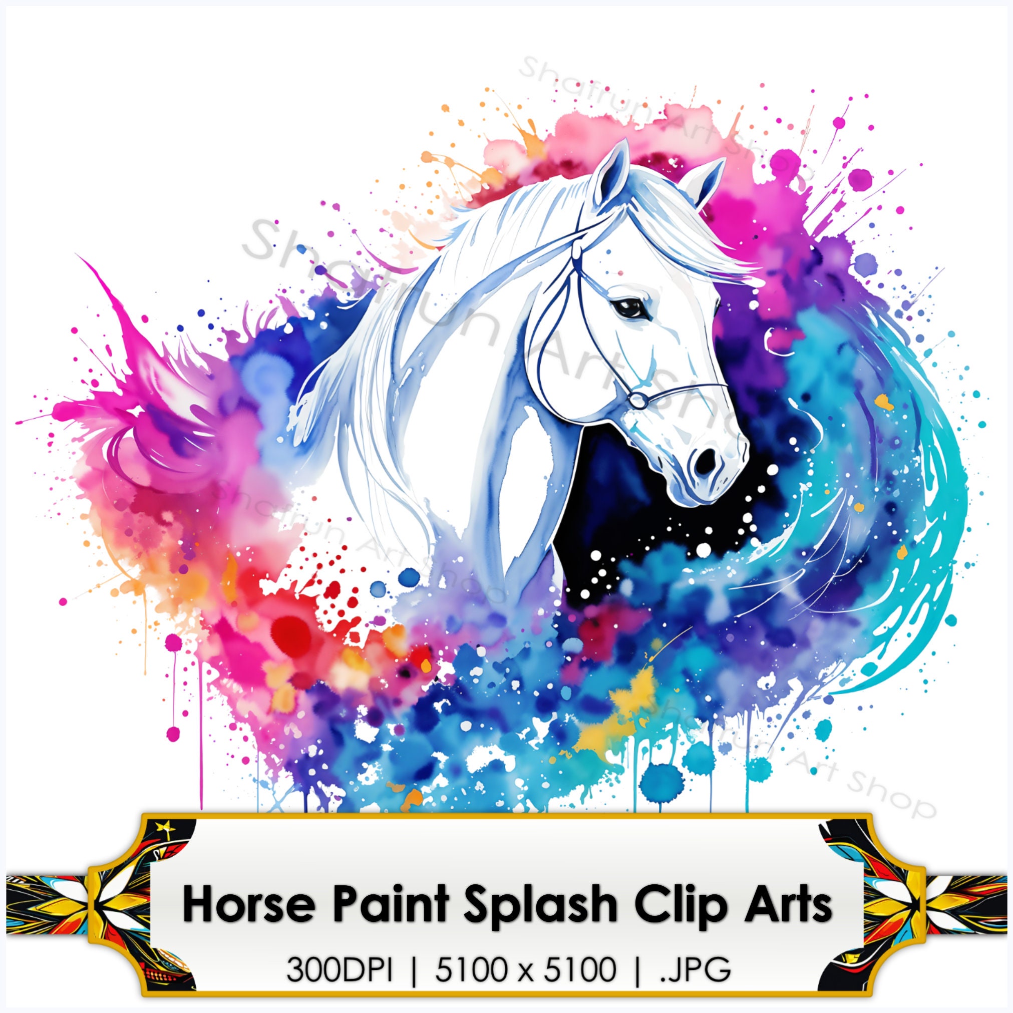 Colorful Horse Cliparts Paint Splash Horse Paintings High Quality JPG ...