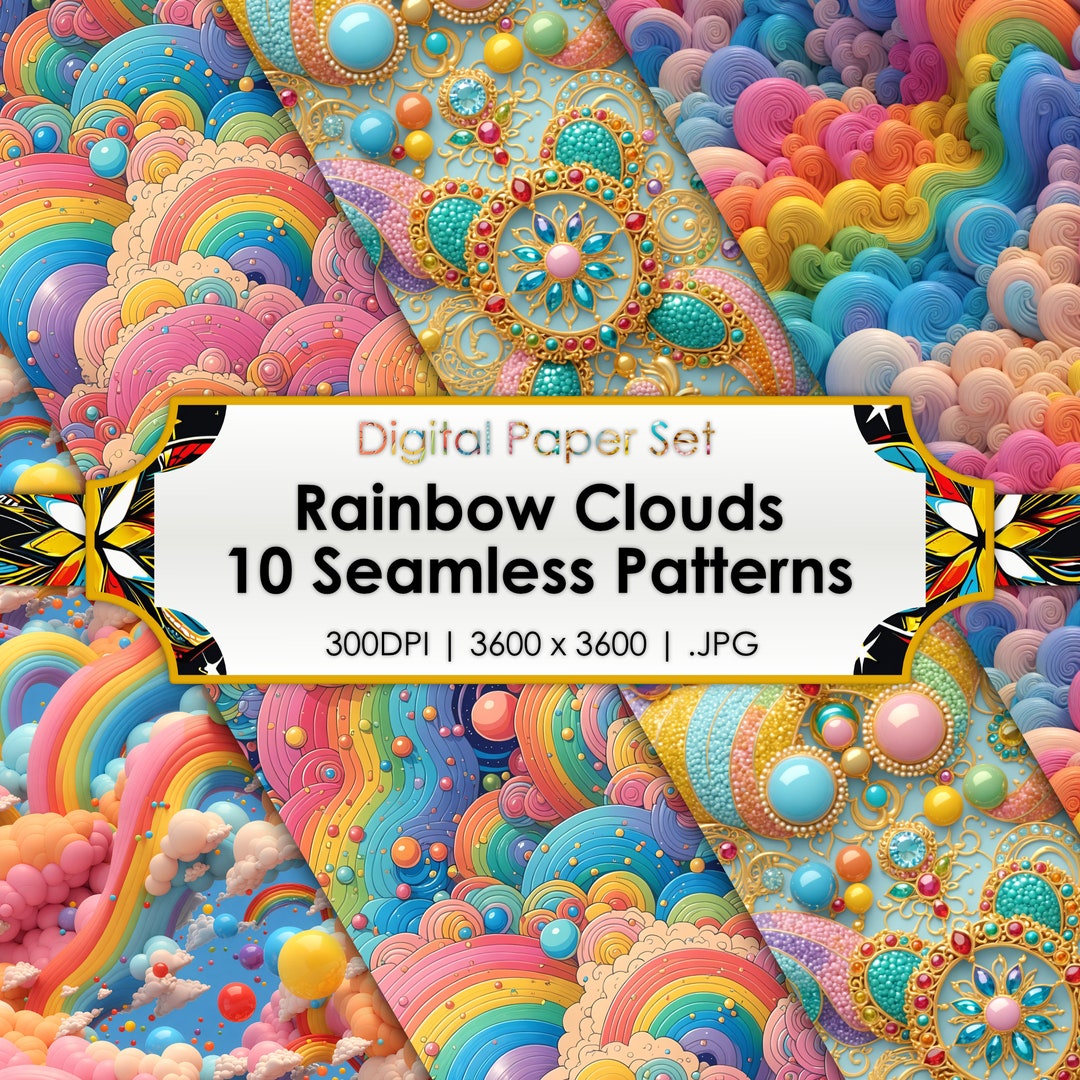 Rainbow Clouds Seamless Pattern, Clouds Digital Paper, Clouds ...
