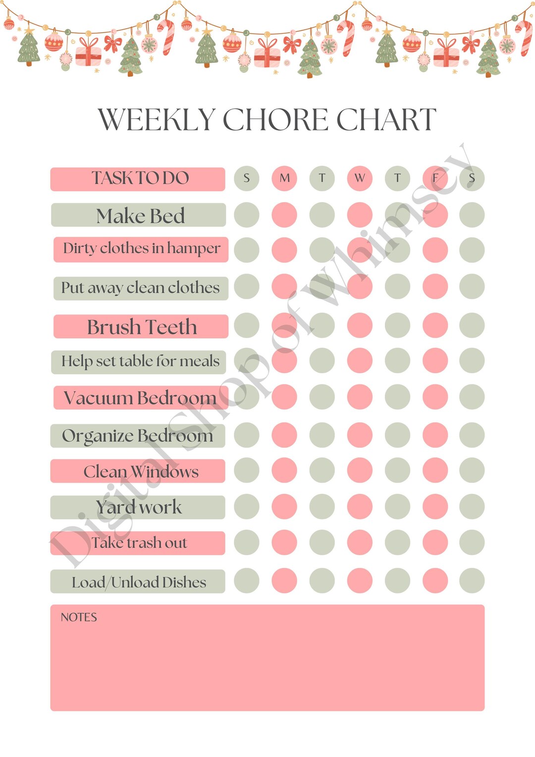 Chore Chart for Christmas Week, Charts for Kids, Chore Chart for ...