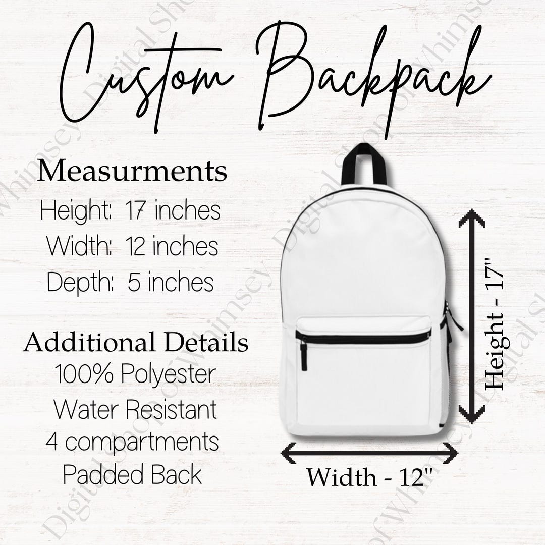 Custom Backpack Size Chart, Backpack Measurement Chart - Etsy UK