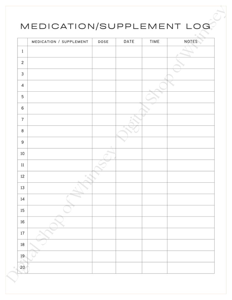 Printable Medication Tracking Sheet, Supplement Tracking Sheet ...