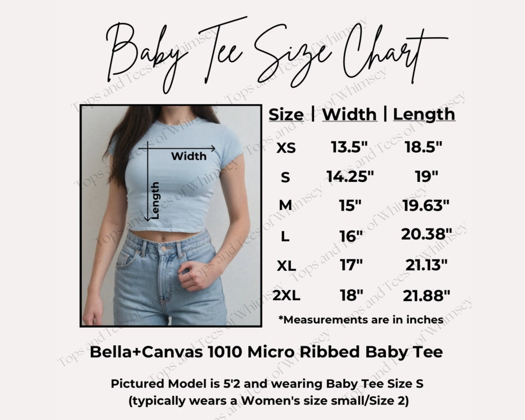 Bella Canvas Baby Tee Size Chart, Bella Canvas 1010 Micro Ribbed Baby Tee Size Chart, Y2k Baby ...
