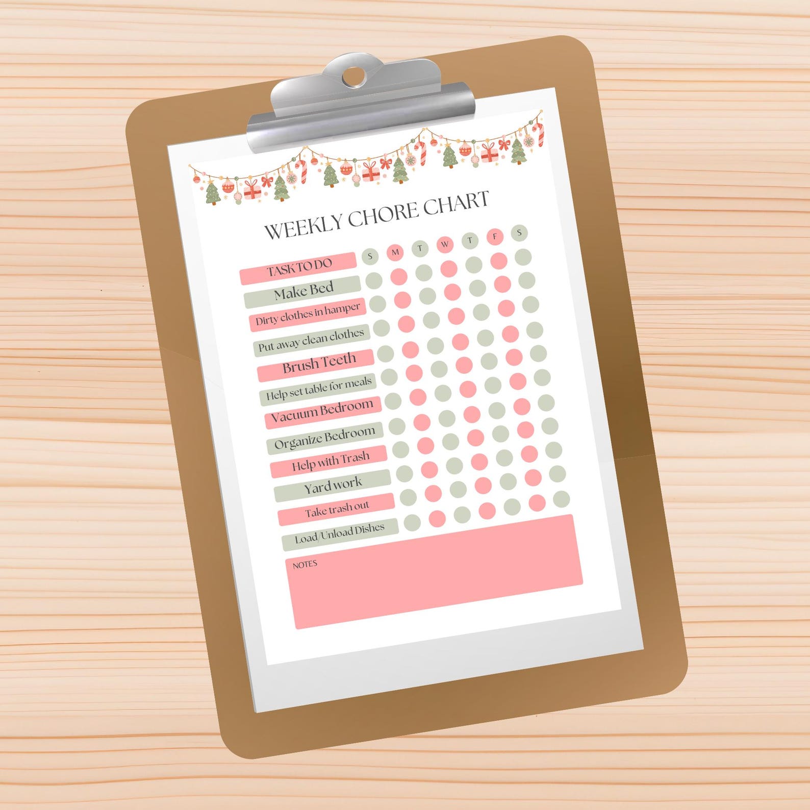 Chore Chart for Christmas Week, Charts for Kids, Chore Chart for ...