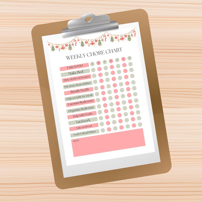 Chore Chart for Christmas Week, Charts for Kids, Chore Chart for ...