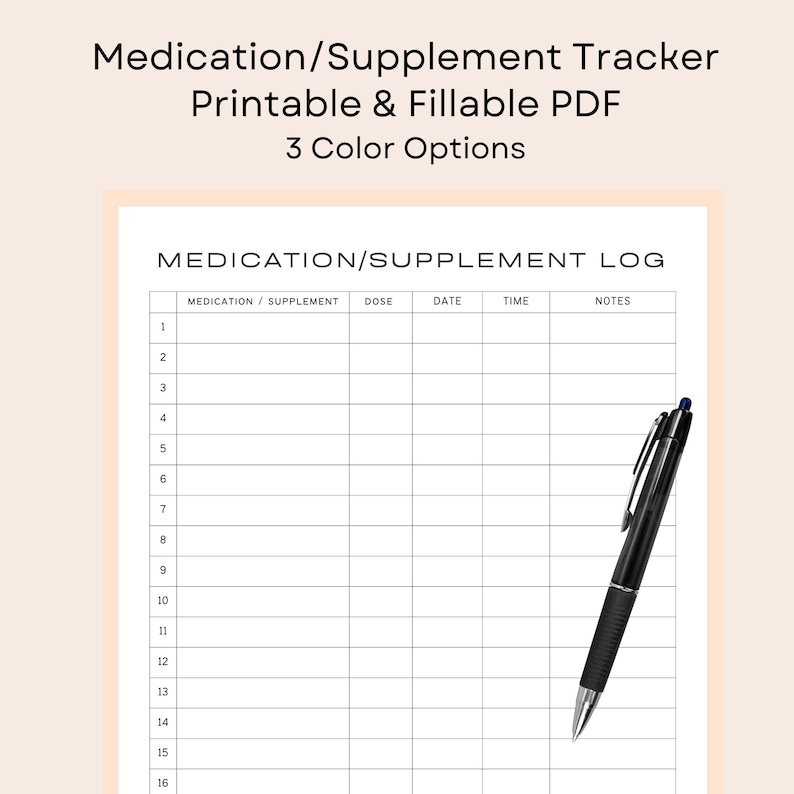 Printable Medication Tracking Sheet, Supplement Tracking Sheet ...