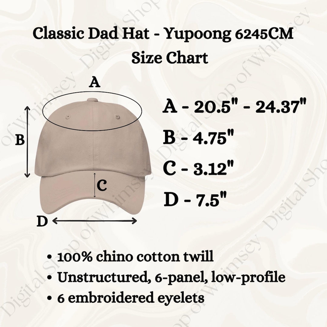 Classic Dad Hat Size Chart: Yupoong 6245CM (digital Download) - Etsy