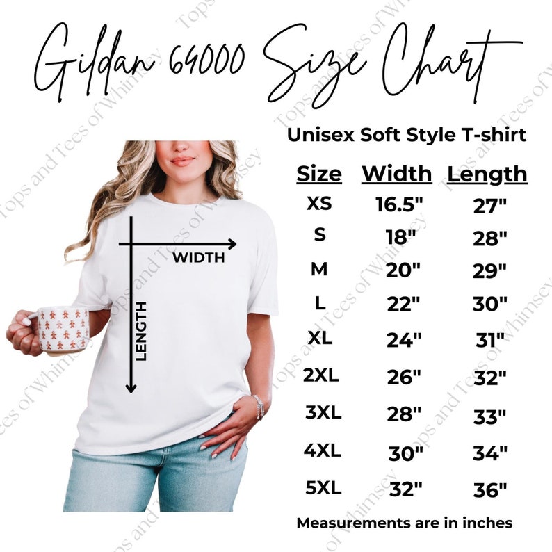 Gildan 64000 Size Chart - Etsy