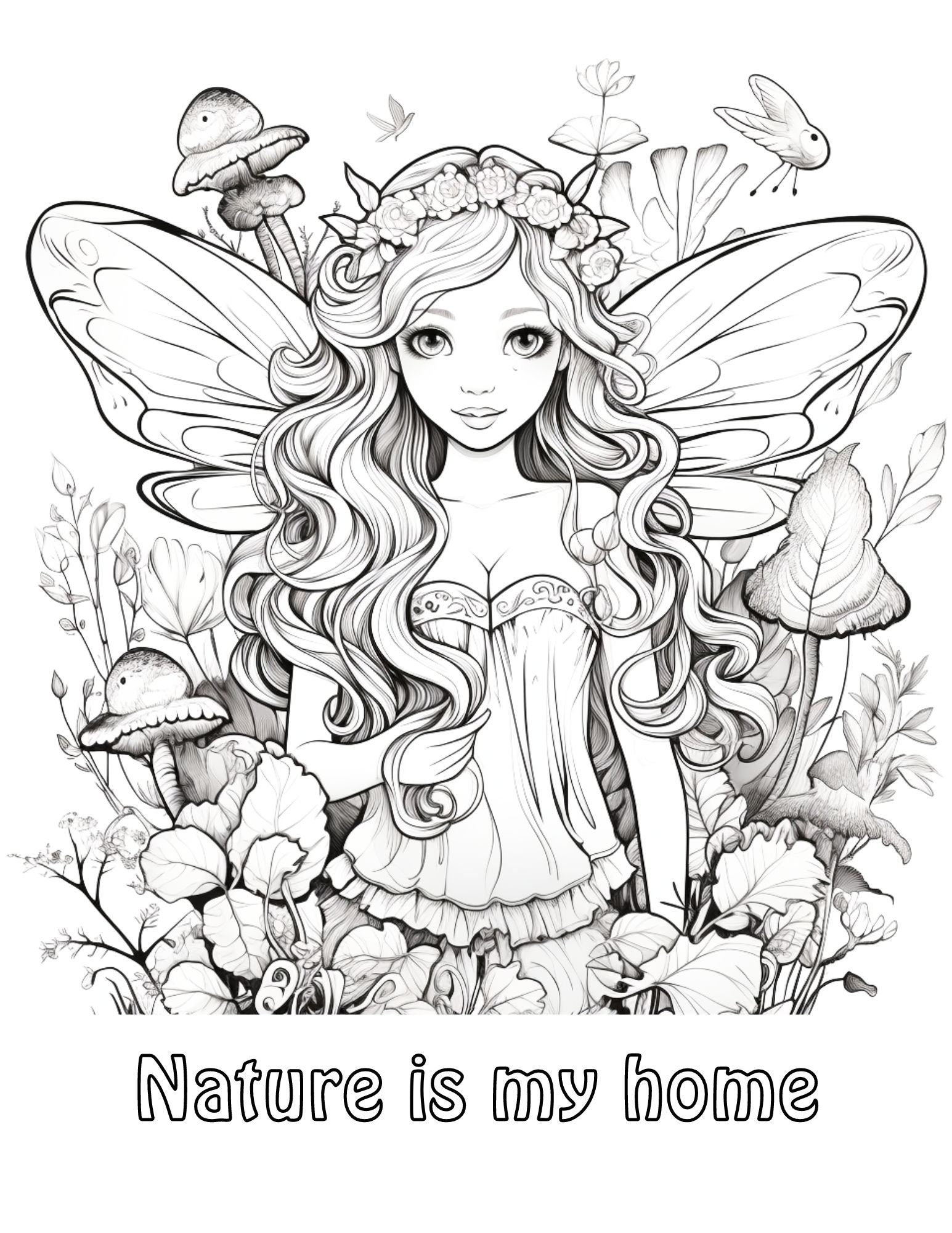 Fairy Coloring Page, Faeries, Fairies, Nature Fairy, Coloring Page ...