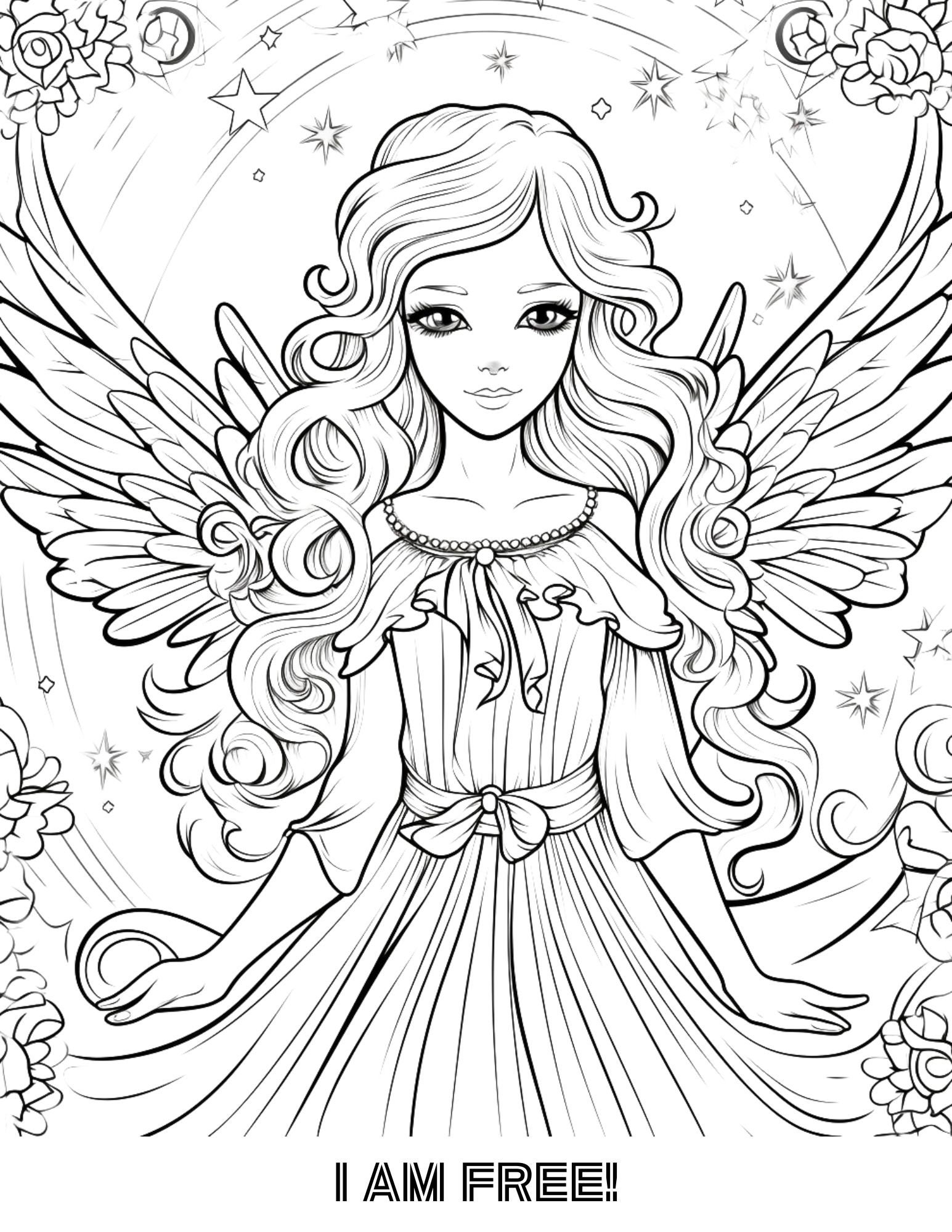 Angel Single Coloring Page, Angel Affirmations, Angel Gifts, Adult ...