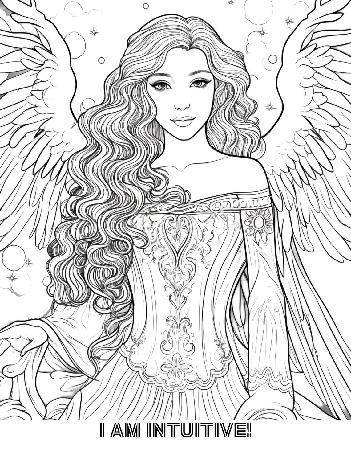 Angel Coloring Page, Angel Affirmation, Angel Gifts, Adult Coloring ...