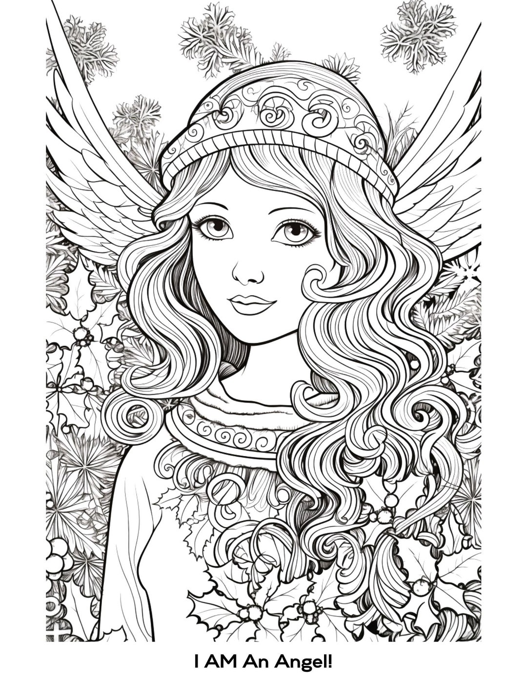 Christmas Angel Coloring Page, Adult Coloring, Christmas Coloring ...
