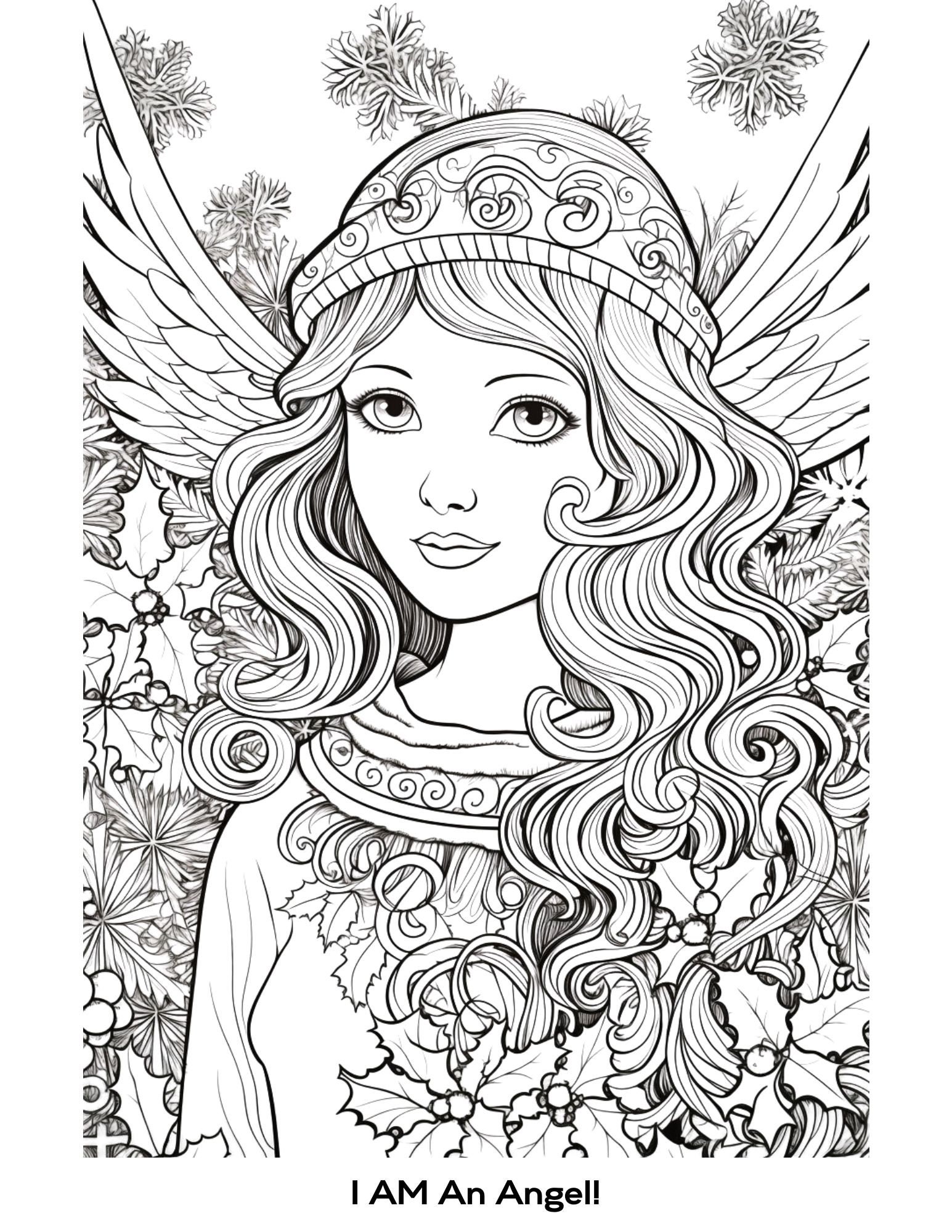 Christmas Angel Coloring Page, Adult Coloring, Christmas Coloring ...