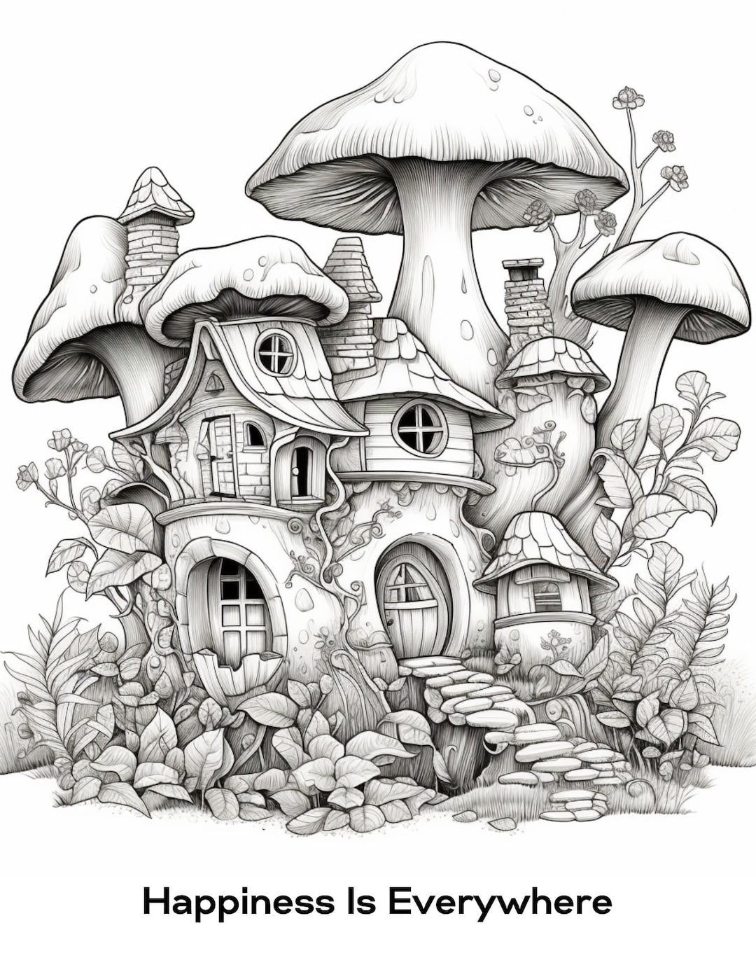 Fairy Tree House Coloring Page, Fantasy Tree Home, Tree House, Fairy ...