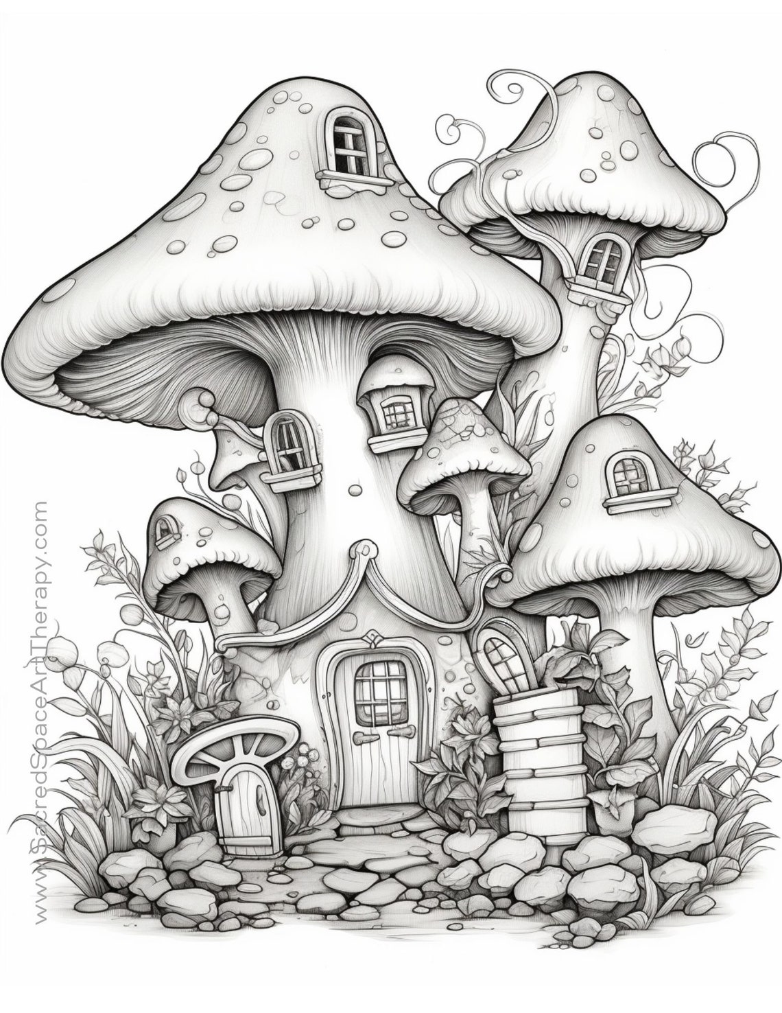 Fairy Mushroom Home Coloring Page, Mushroom Homes, Fairy Gifts, Fairy ...