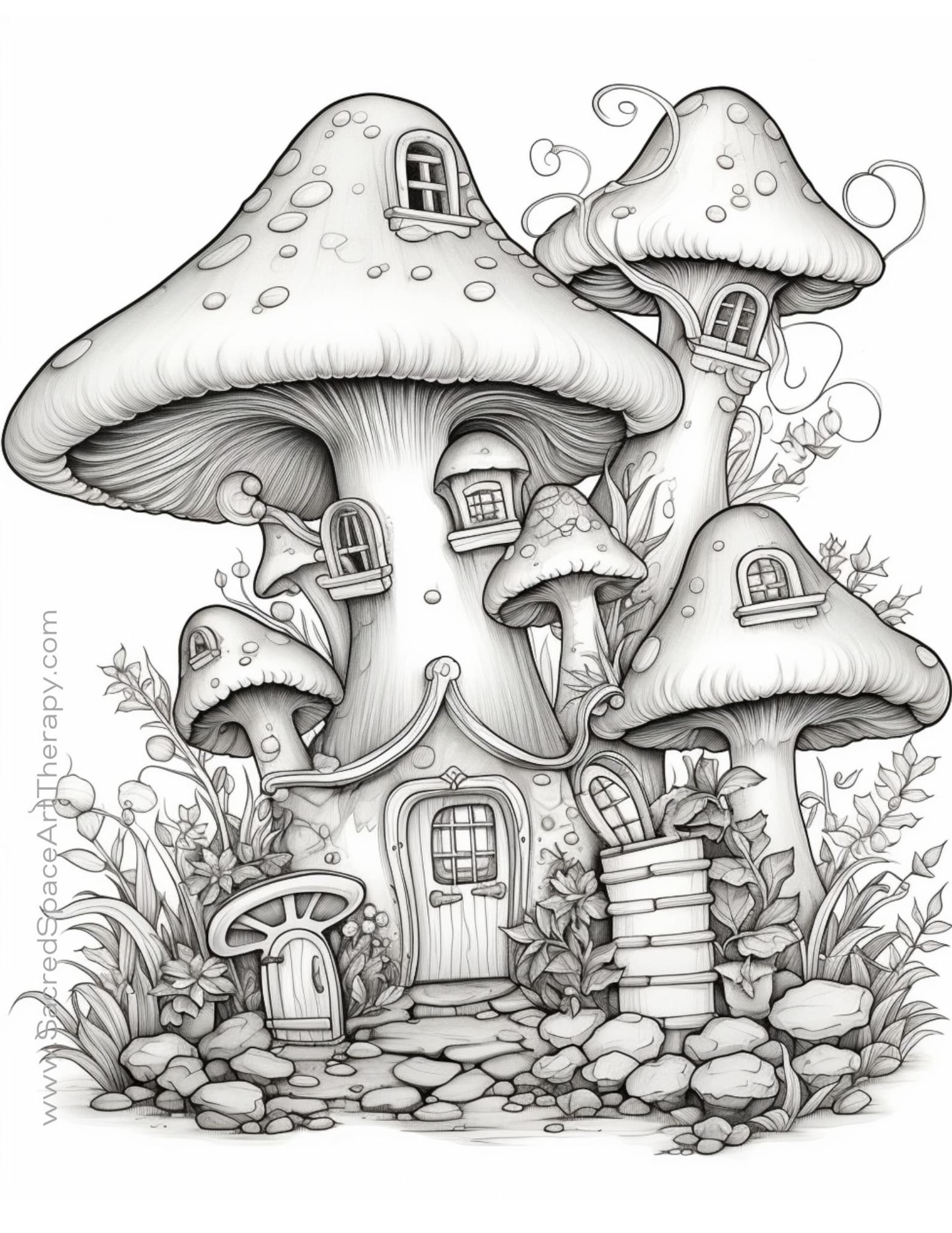 Fairy Mushroom Home Coloring Page, Mushroom Homes, Fairy Gifts, Fairy ...