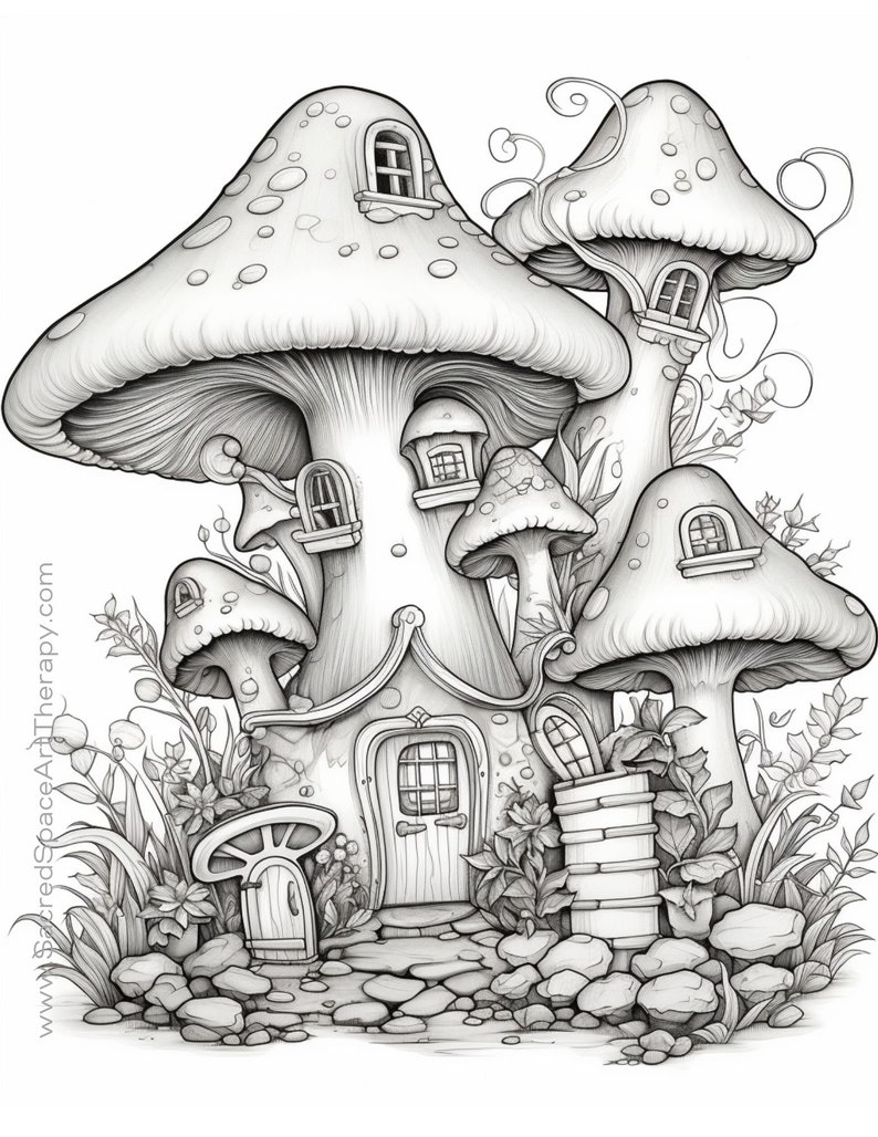 Fairy Mushroom Home Coloring Page, Mushroom Homes, Fairy Gifts, Fairy ...
