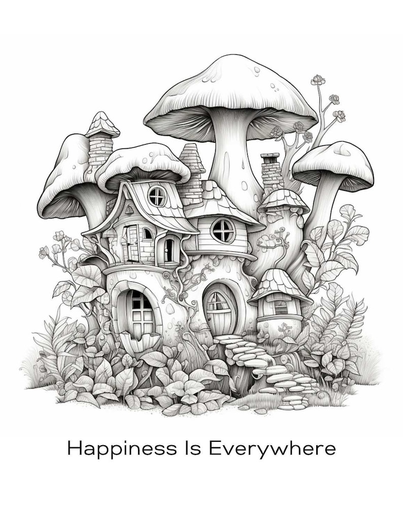 22 Fantasy Forest Homes Coloring Book, Tree House, Fairy Home, Forest ...