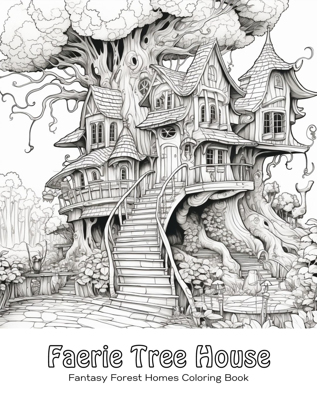 Faerie Coloring Page, Fairy Tree House, Fairy, Fairies, Coloring, Adult ...