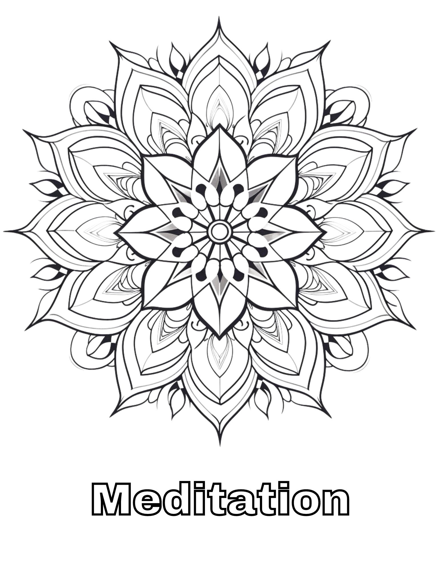 Mandala for Meditation, Single Coloring Page, Adult Coloring ...