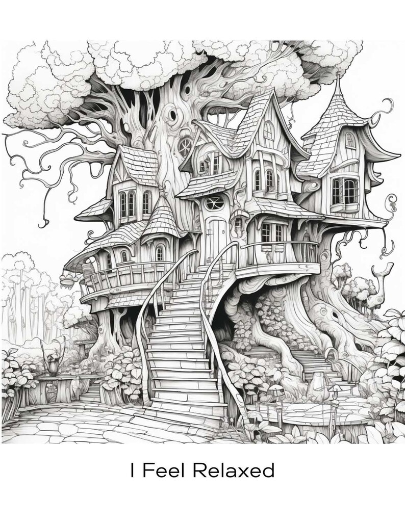 22 Fantasy Forest Homes Coloring Book, Tree House, Fairy Home, Forest ...