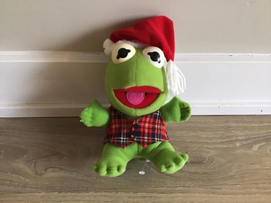 Vintage Muppets Babies Kermit Plush Plaid Flannel Vest and Santa Hat ...