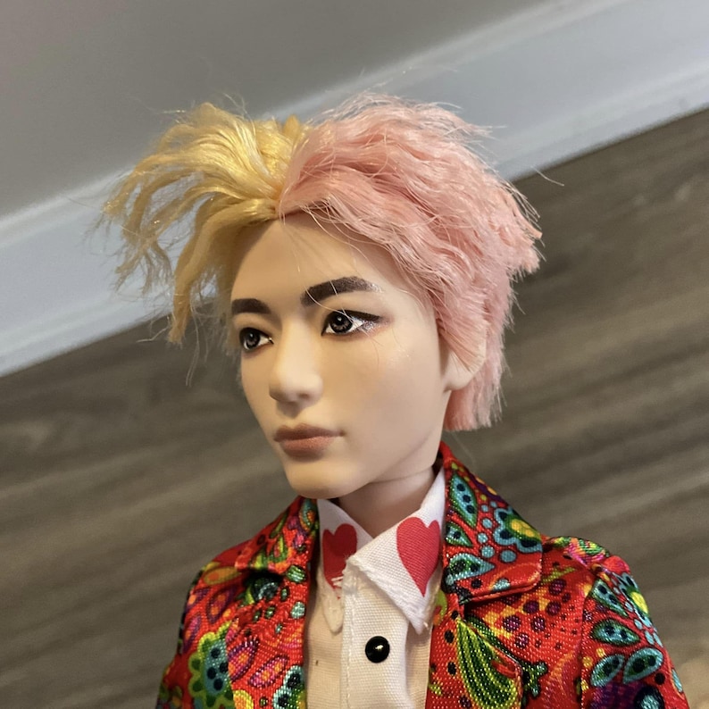 BTS Idol Doll Blonde Pink Hair Red Fruit Jacket Stuffed Doll Plush Toy ...