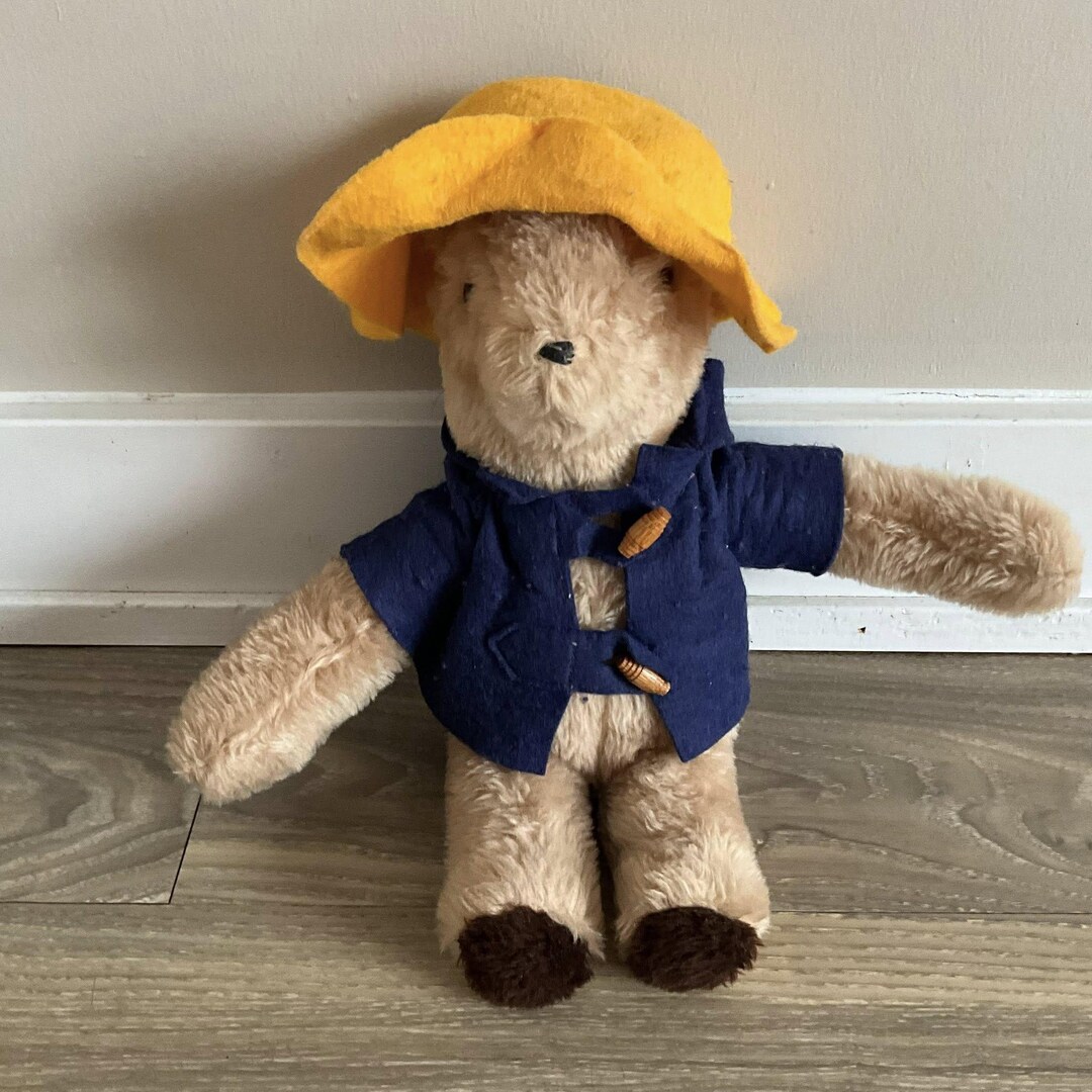 Vintage Paddington Bear Plush Yellow Hat Blue Coat 13" Made in Canada ...