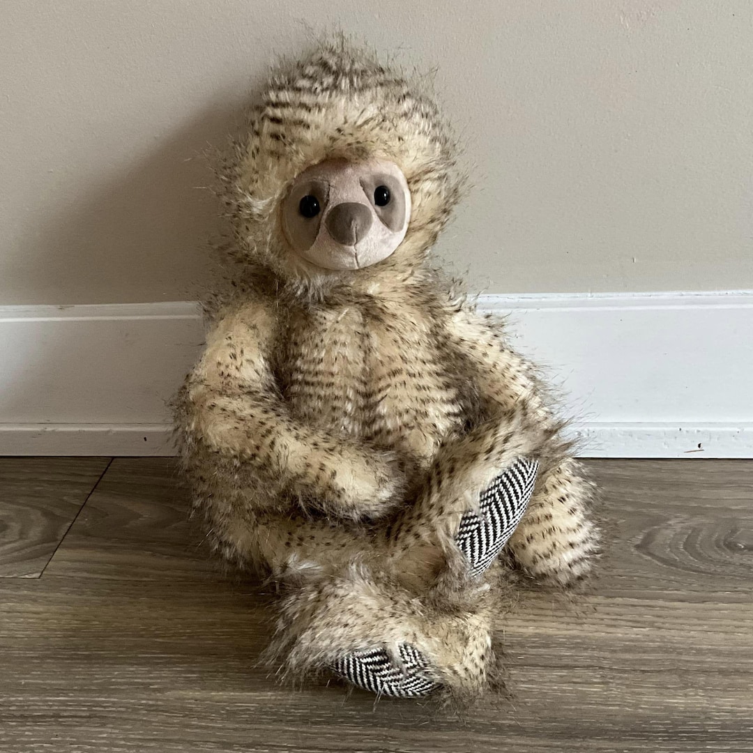 Sloth Plush Stuffed Animal Toy Furry Fuzzy Hairy Brown Beige Patterned ...