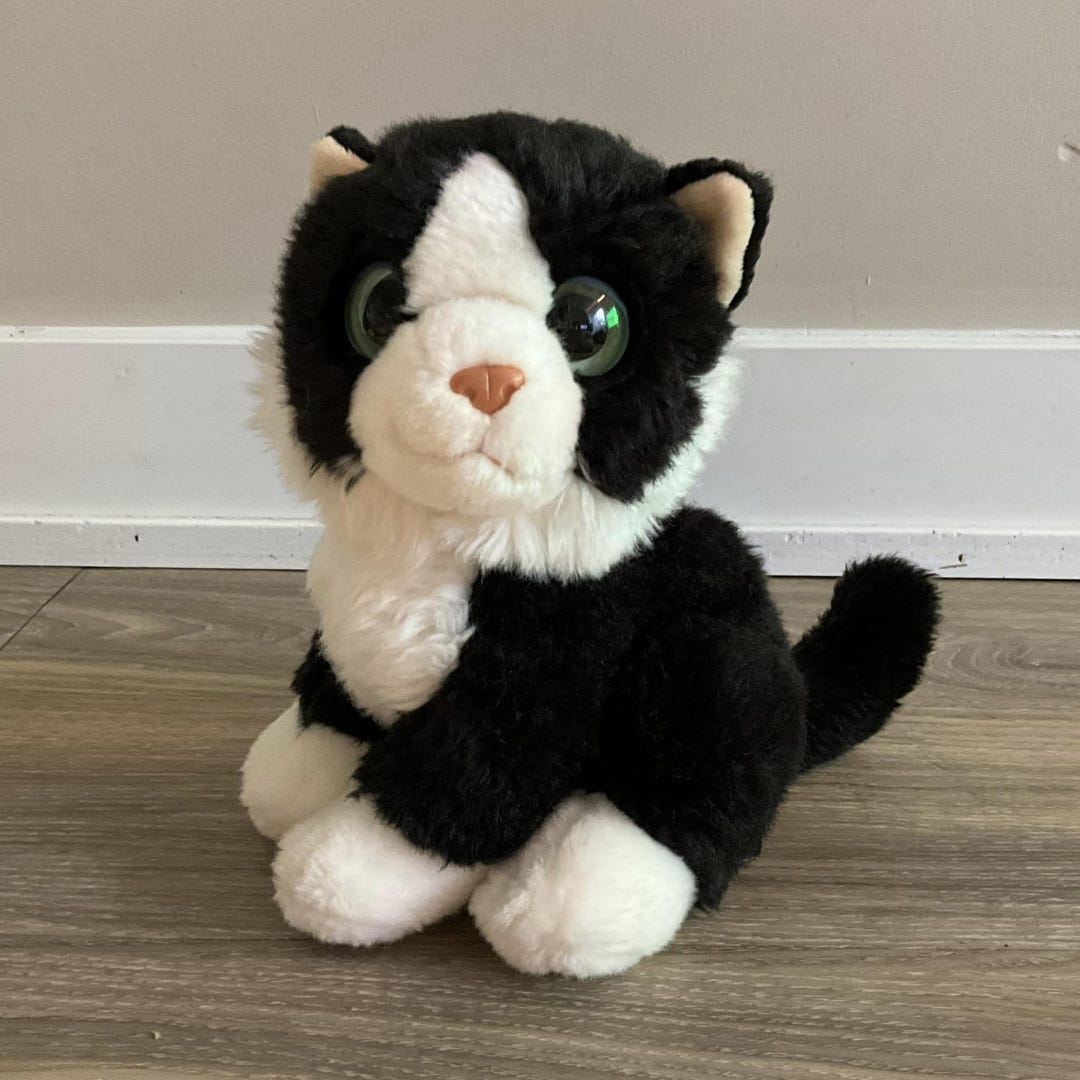 Posh Paws Black and White Cute Stuffed Kitty Cat Animal Plush Toy 10.5 ...