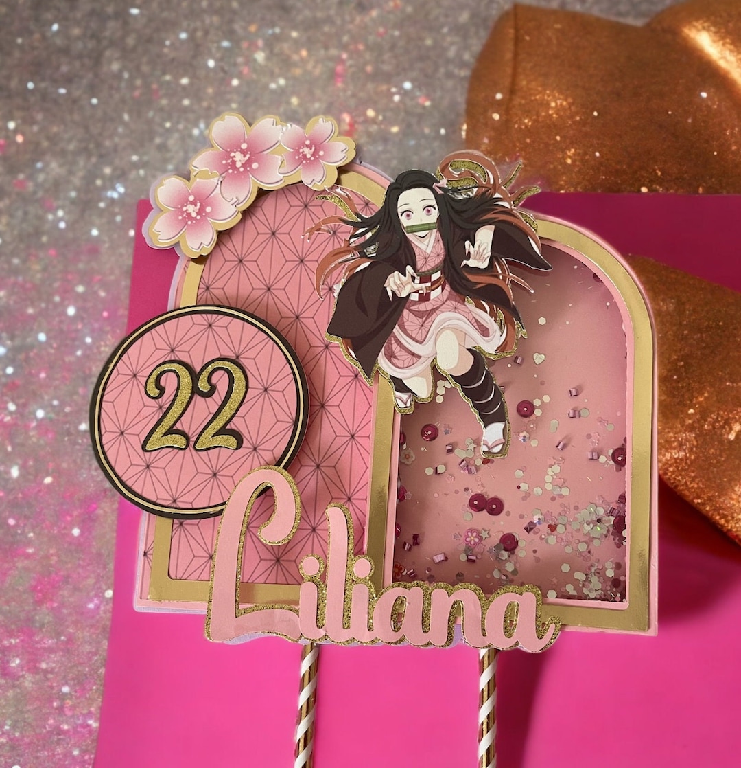 Nezuko 3D Glitter Cake Topper, Demon Anime Birthday Cake Topper ...