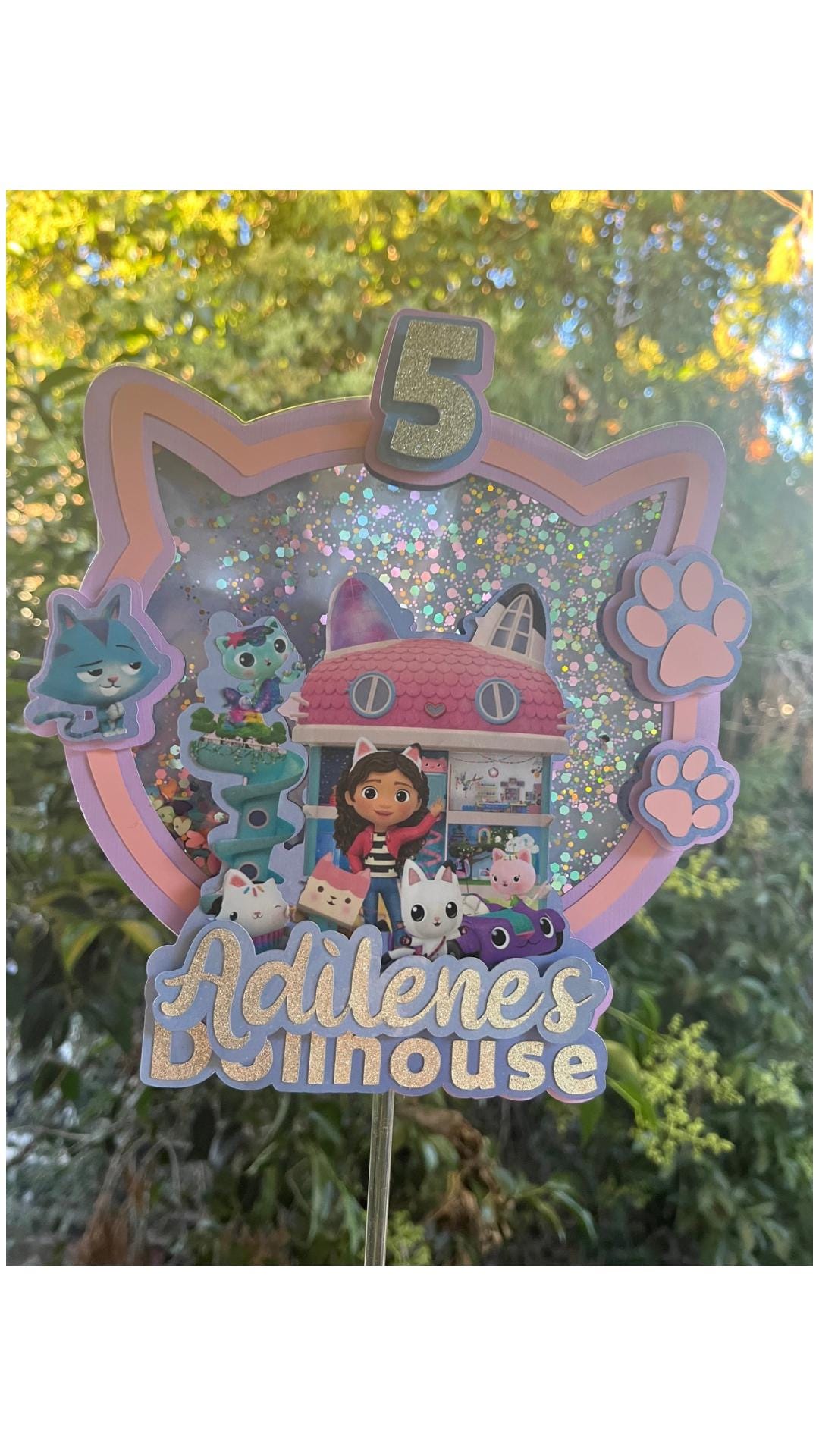 Gabbys House Cake Topper, Gabby Party Decor, 3D Glitter Shaker Cake ...