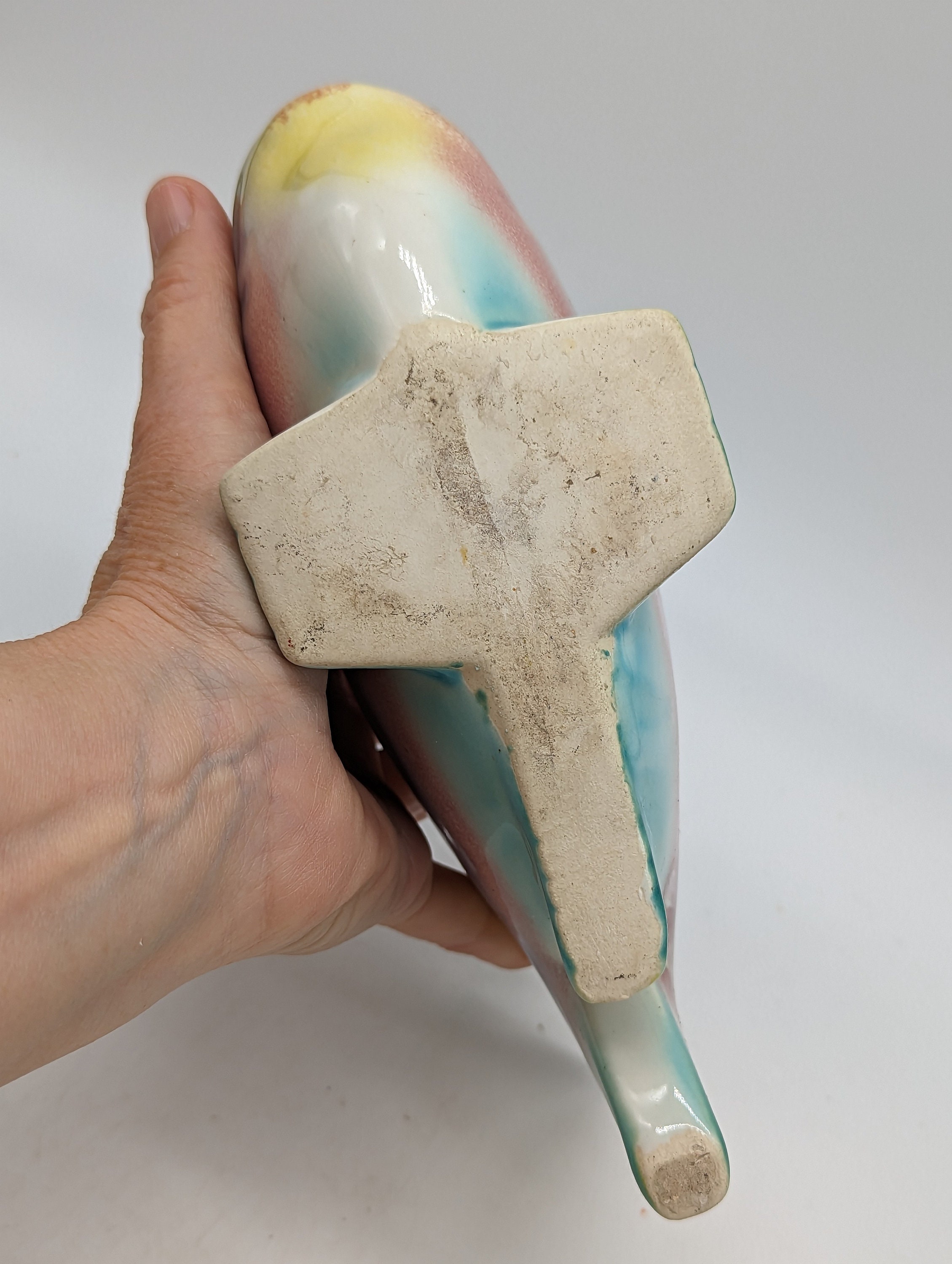 Vintage Pottery Fish Planter Vase Rainbow Pastel Drip Glaze - Etsy