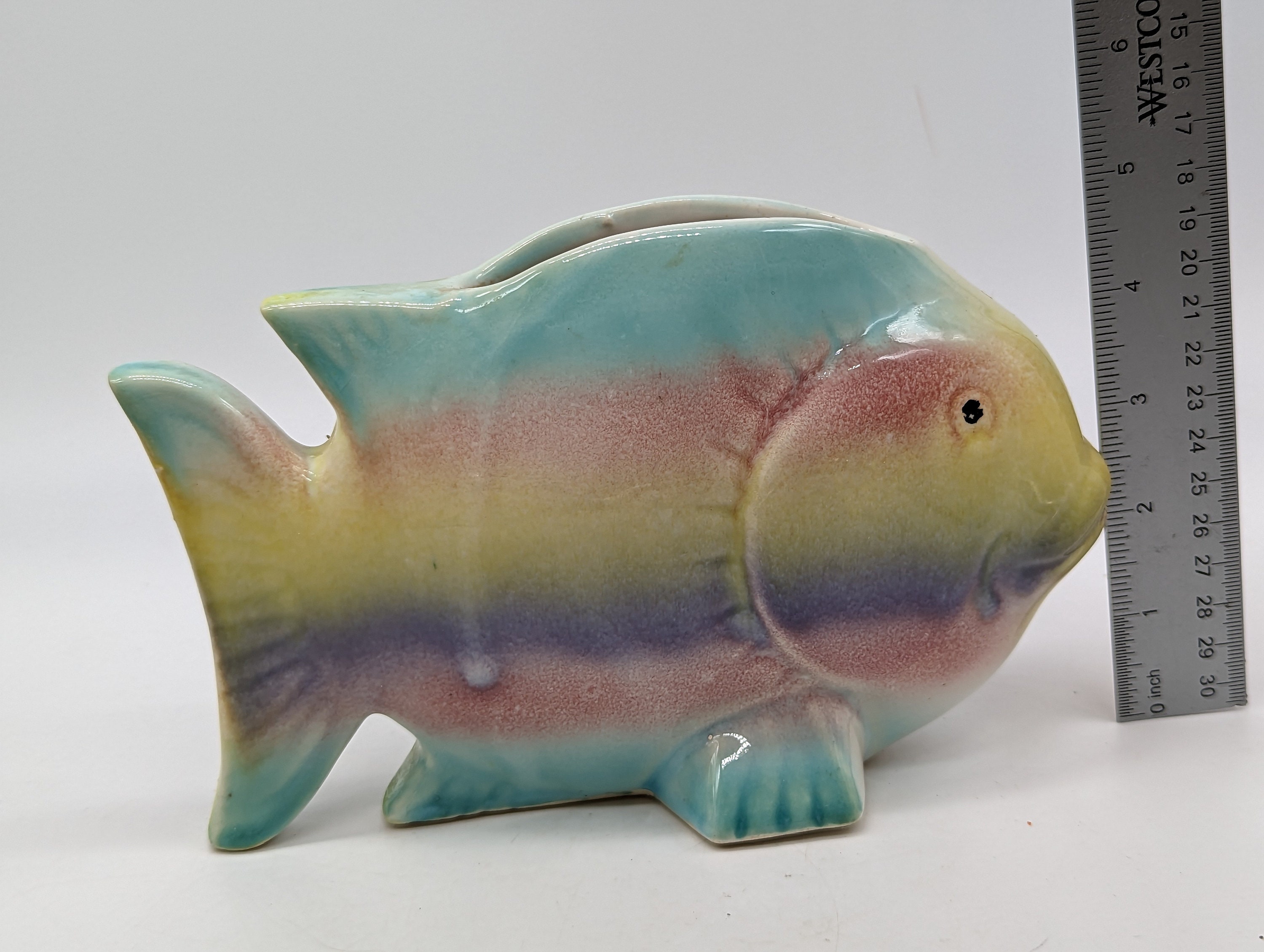 Vintage Pottery Fish Planter Vase Rainbow Pastel Drip Glaze - Etsy