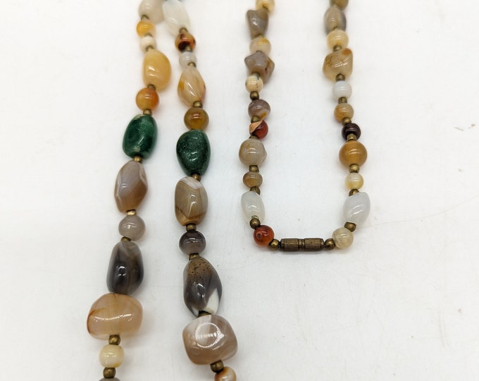 Vintage Gemstone Assorted Agate Quartz Beaded Beggar Necklace Barrel ...