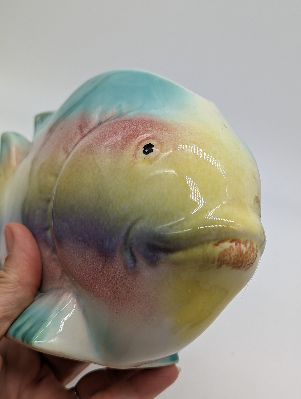 Vintage Pottery Fish Planter Vase Rainbow Pastel Drip Glaze - Etsy