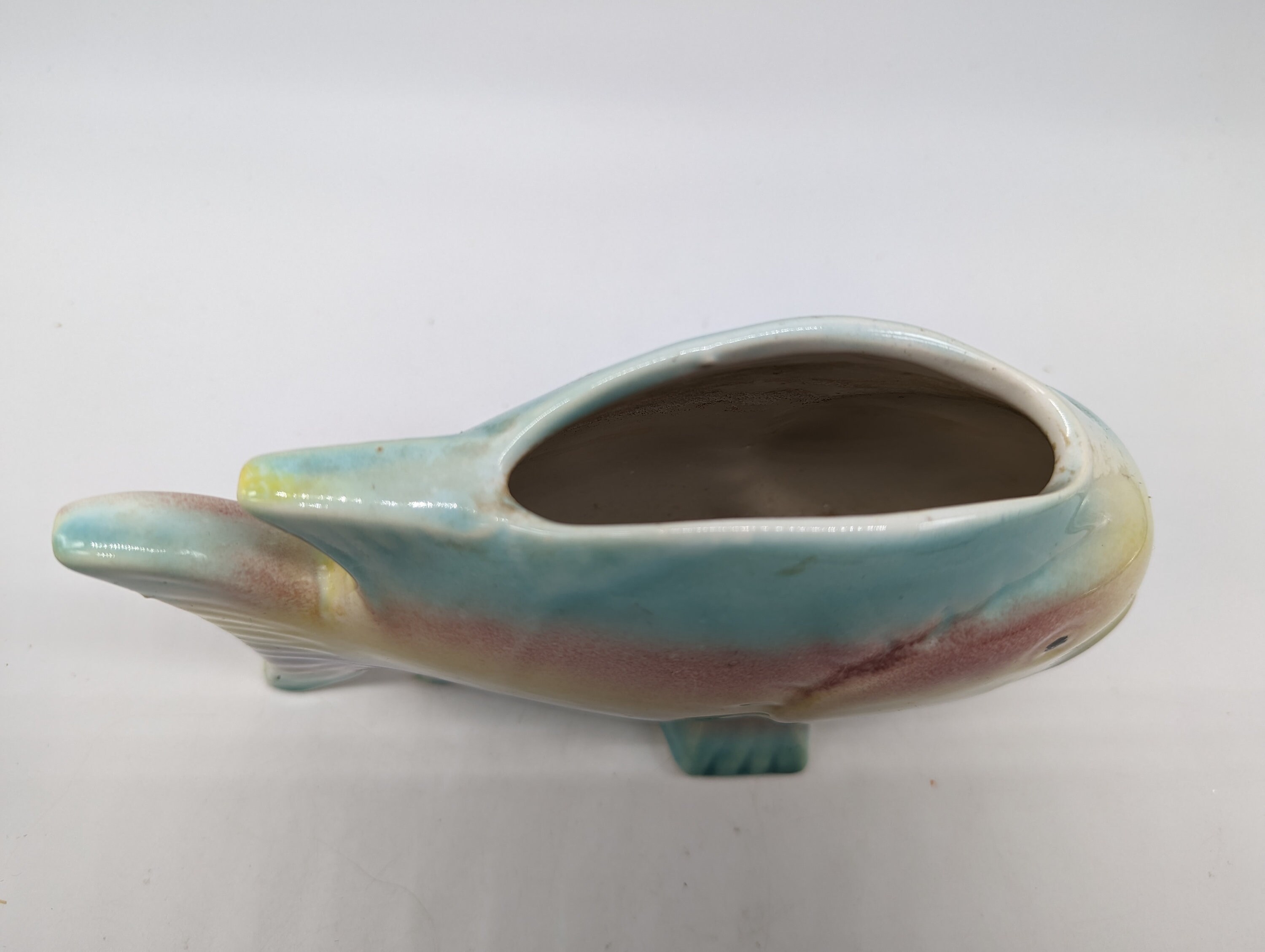 Vintage Pottery Fish Planter Vase Rainbow Pastel Drip Glaze - Etsy
