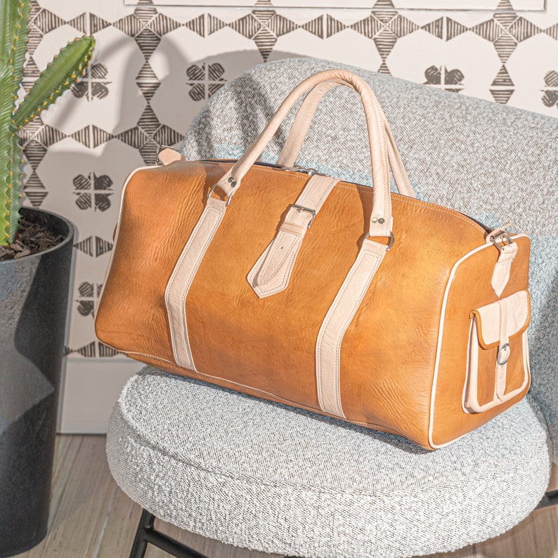 Moroccan Leather Duffel Bag Trolley Holder Cabin Bag Weekender Bag ...