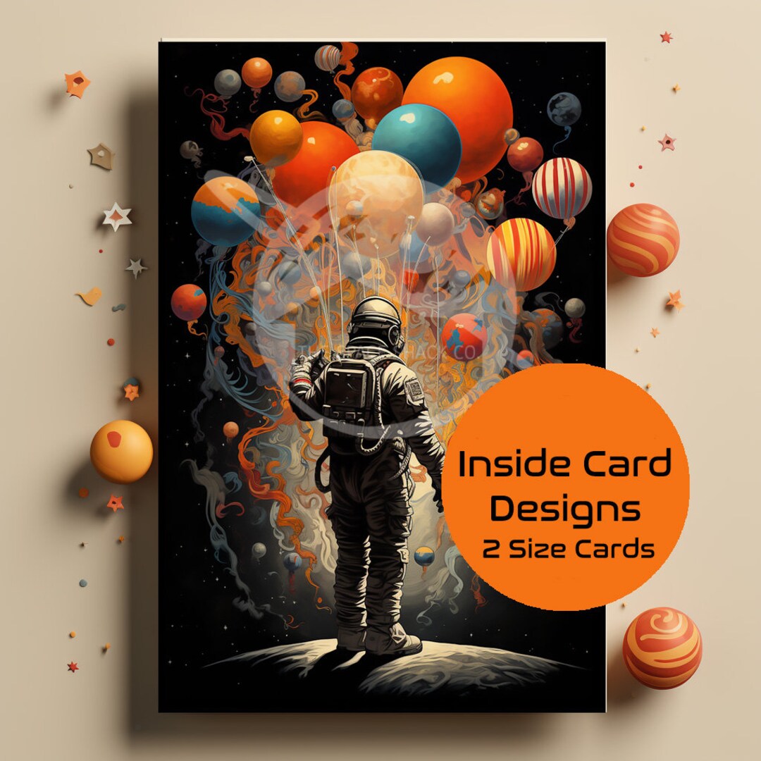 Birthday Card, Instant Download, Inside Card Art,astronaut Card, Space ...