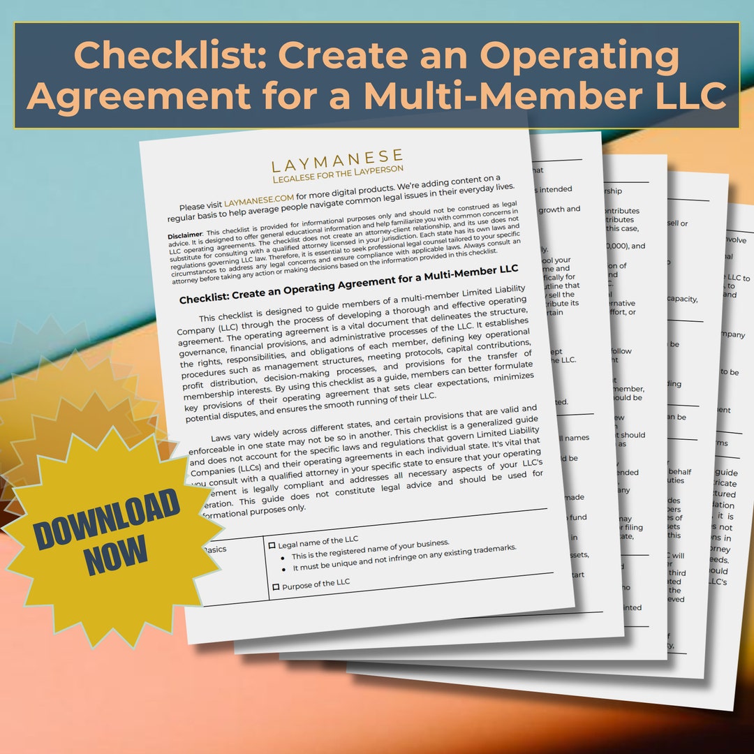 Checklist Create an Operating Agreement for a Multi-member - Etsy