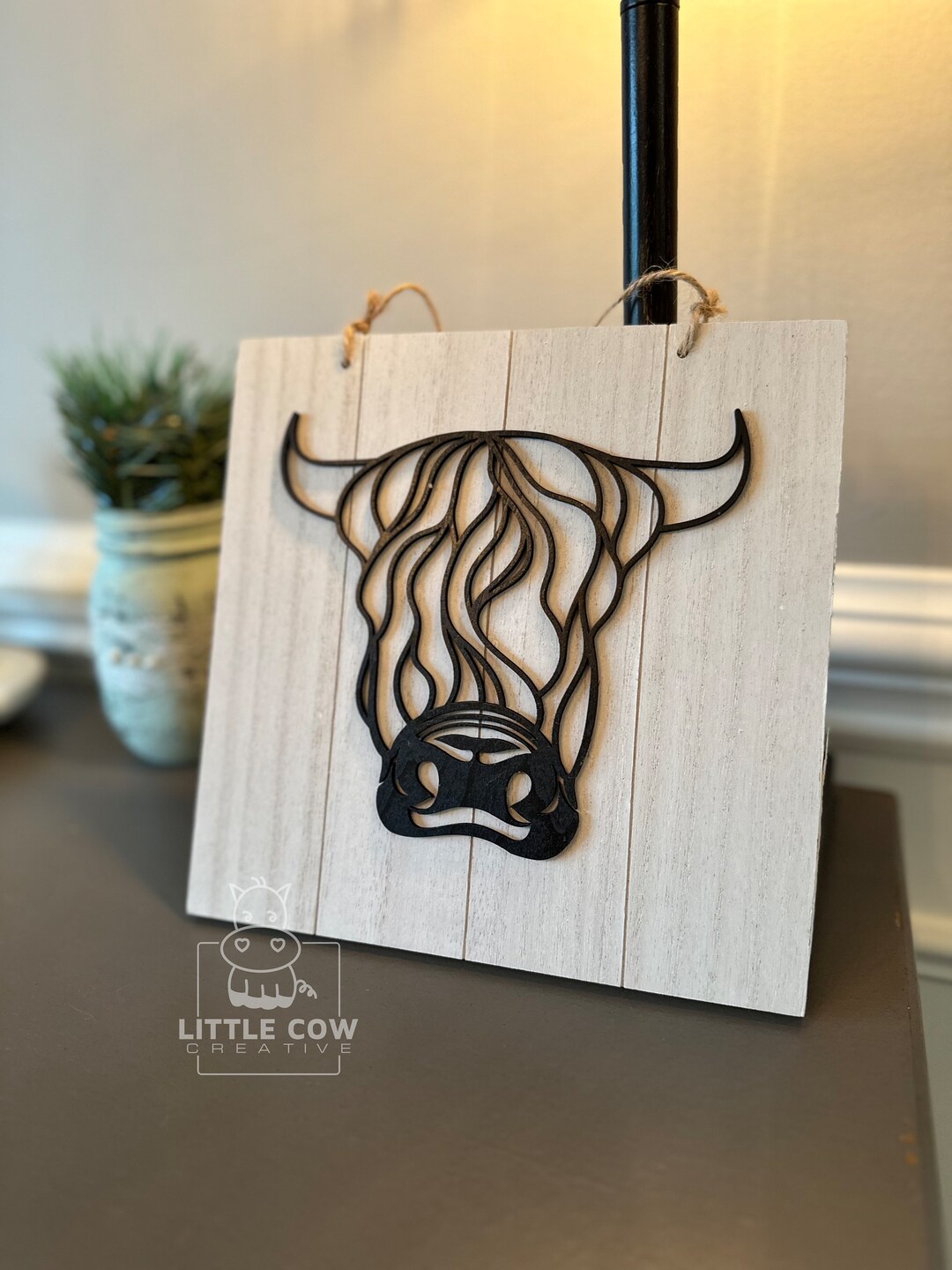 Laser Cut Wooden Cow Head on White Washed Plaque - Etsy